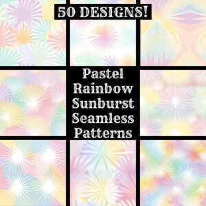 Pastel Rainbow Sunburst Seamless Digital Paper, Printable Scrapbook ...