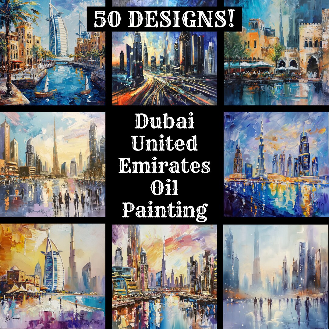 Dubai Oil Painting Digital Paper: UAE Journal Scrapbook (PNG, 427 DPI ...