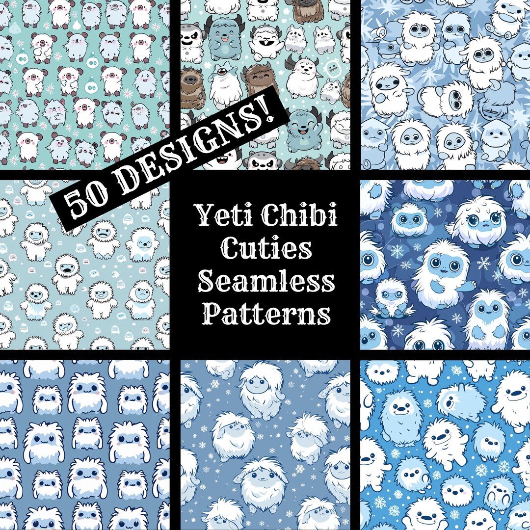 Yeti Chibi Cuties Seamless Digital Paper, Printable Scrapbook Paper ...