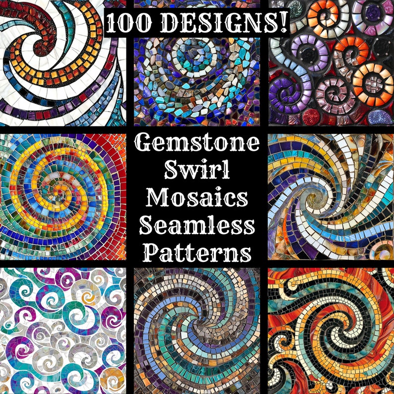 Gemstone Swirl Mosaic Seamless Patterns: Digital Scrapbook Paper ...