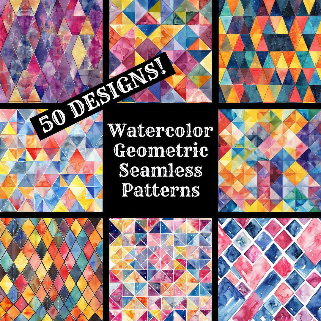 Watercolor Geometric Seamless Patterns: 50 Digital Papers (digital ...