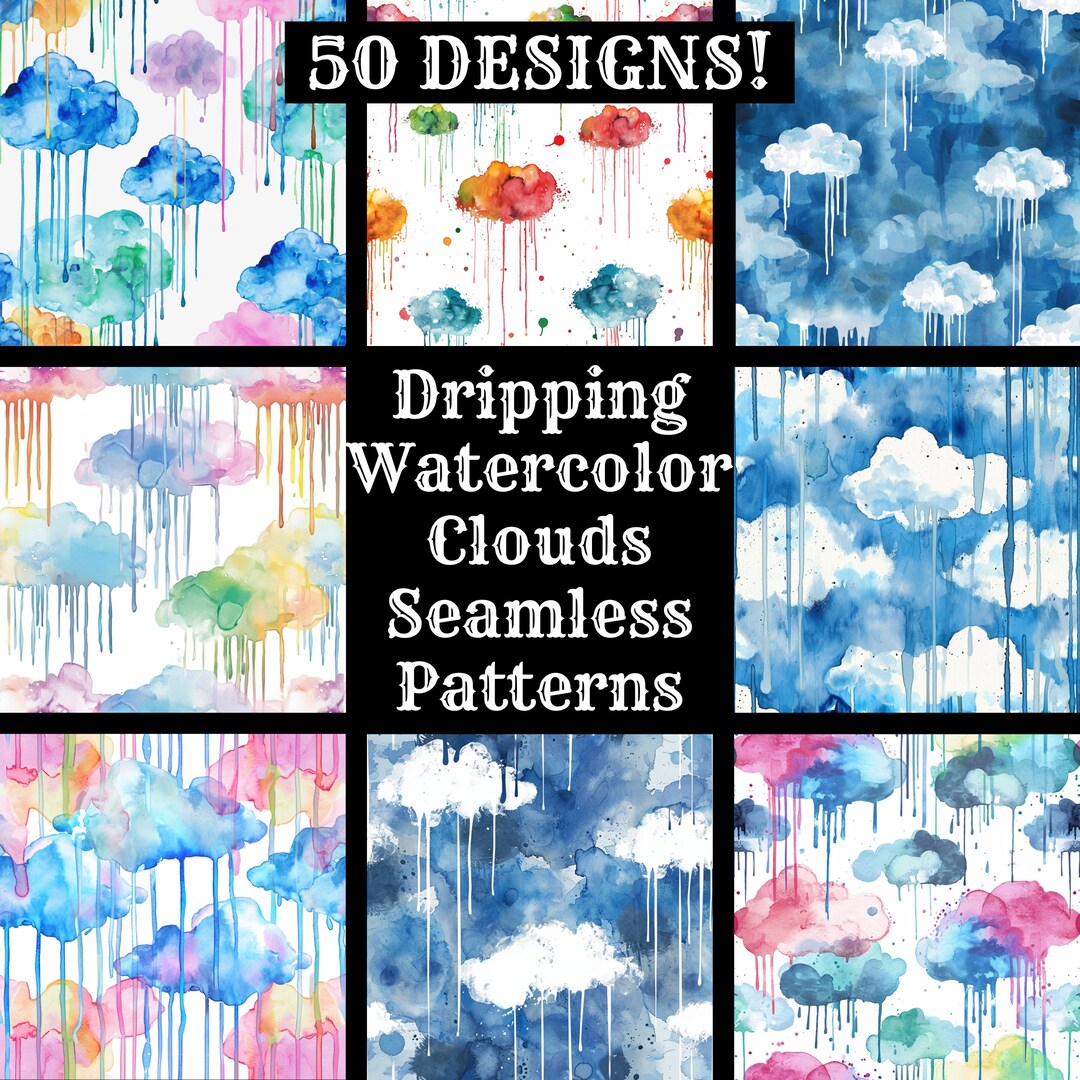 Watercolor Clouds Seamless Pattern: Dripping Texture (digital Download ...