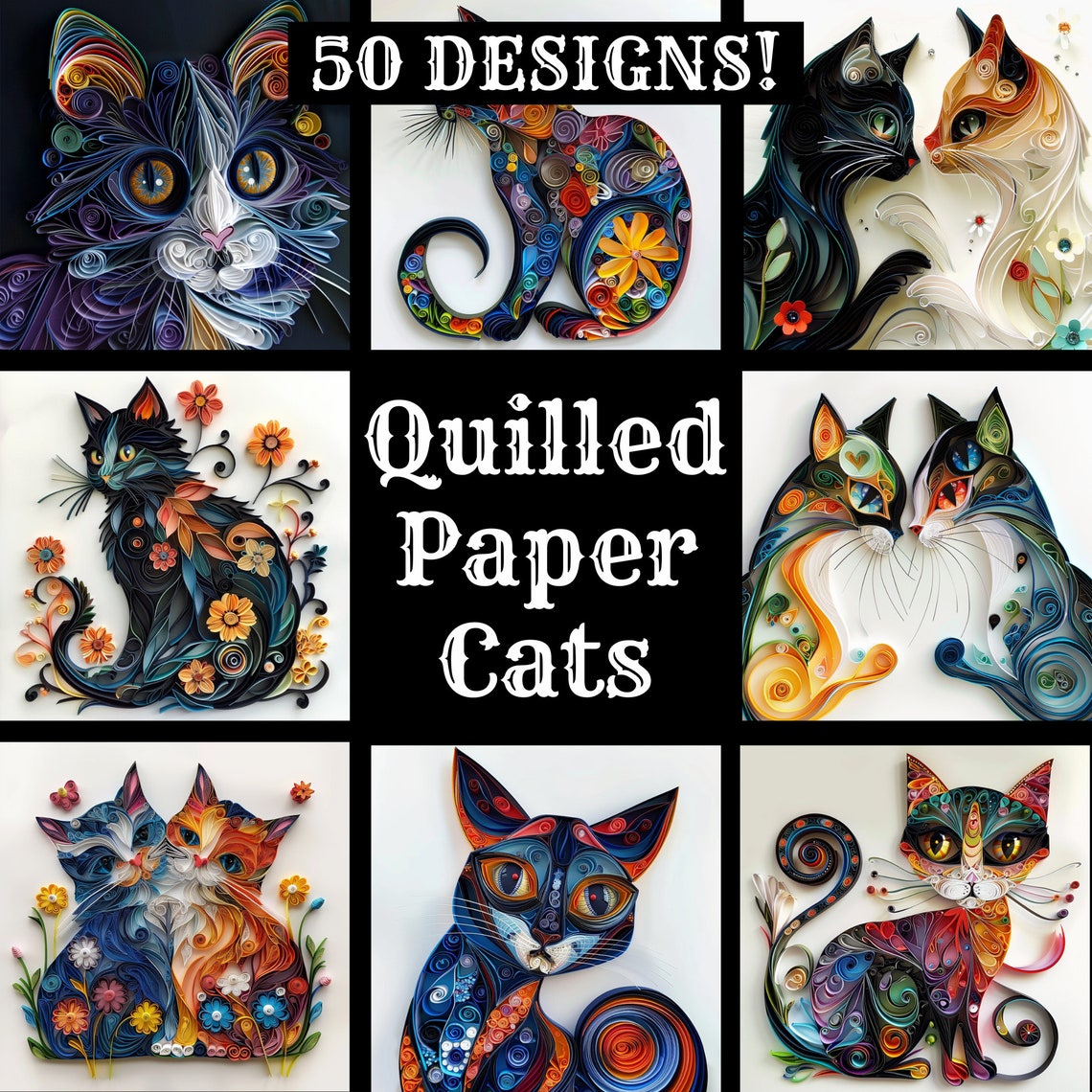 Quilled Paper Cats Paper, Quilled Paper Cats Printable Paper, Quilling ...