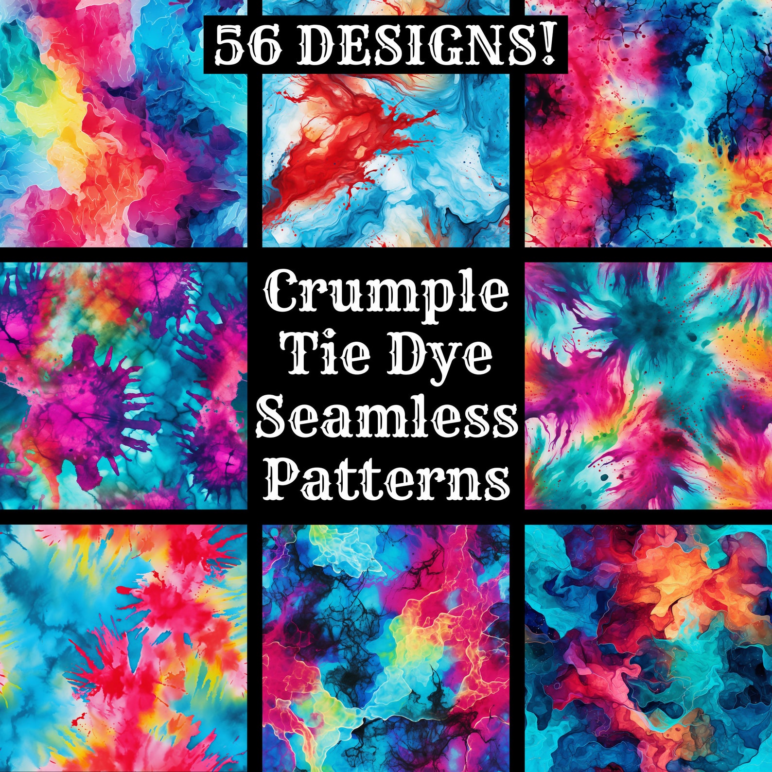 Crumple Tie Dye Seamless Pattern: 56 PNG Digital Papers (digital ...