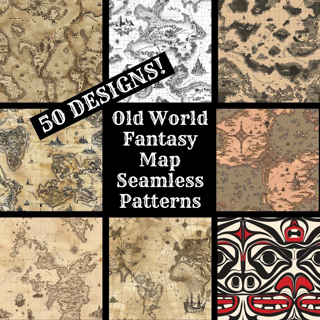 Old World Fantasy Map Seamless Digital Paper, Map Printable Scrapbook ...