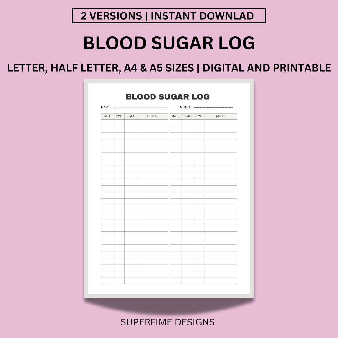Blood Sugar Log Printable, Blood Sugar Tracker Editable Printable ...