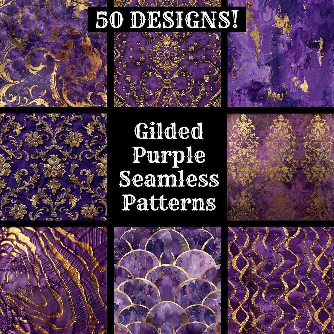 Gilded Purple Seamless Digital Paper, Gilded Purple Printable Scrapbook ...