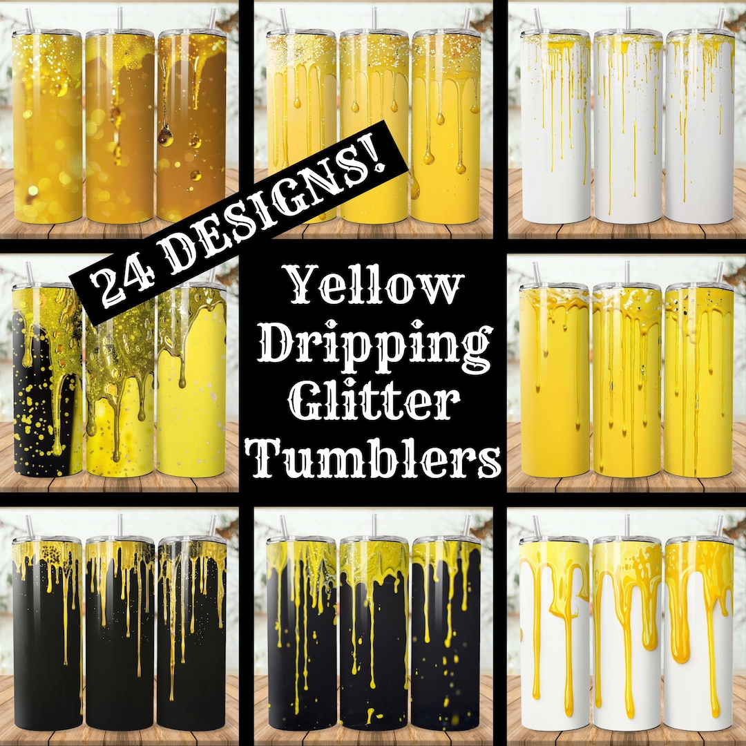 Yellow Dripping Glitter Tumbler Wrap Bundle 24 Pack 20 Oz Skinny ...