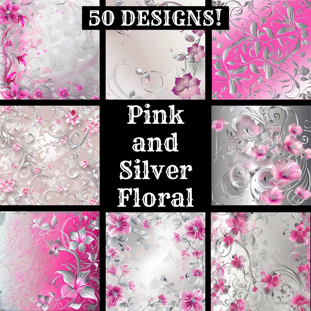 Pink and Silver Floral Paper, Pink and Silver Floral Printable Paper ...