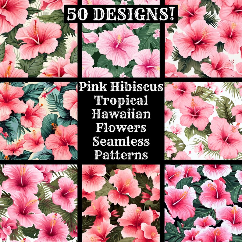Pink Hibiscus Tropical Hawaiian Flowers Seamless Digital - Etsy