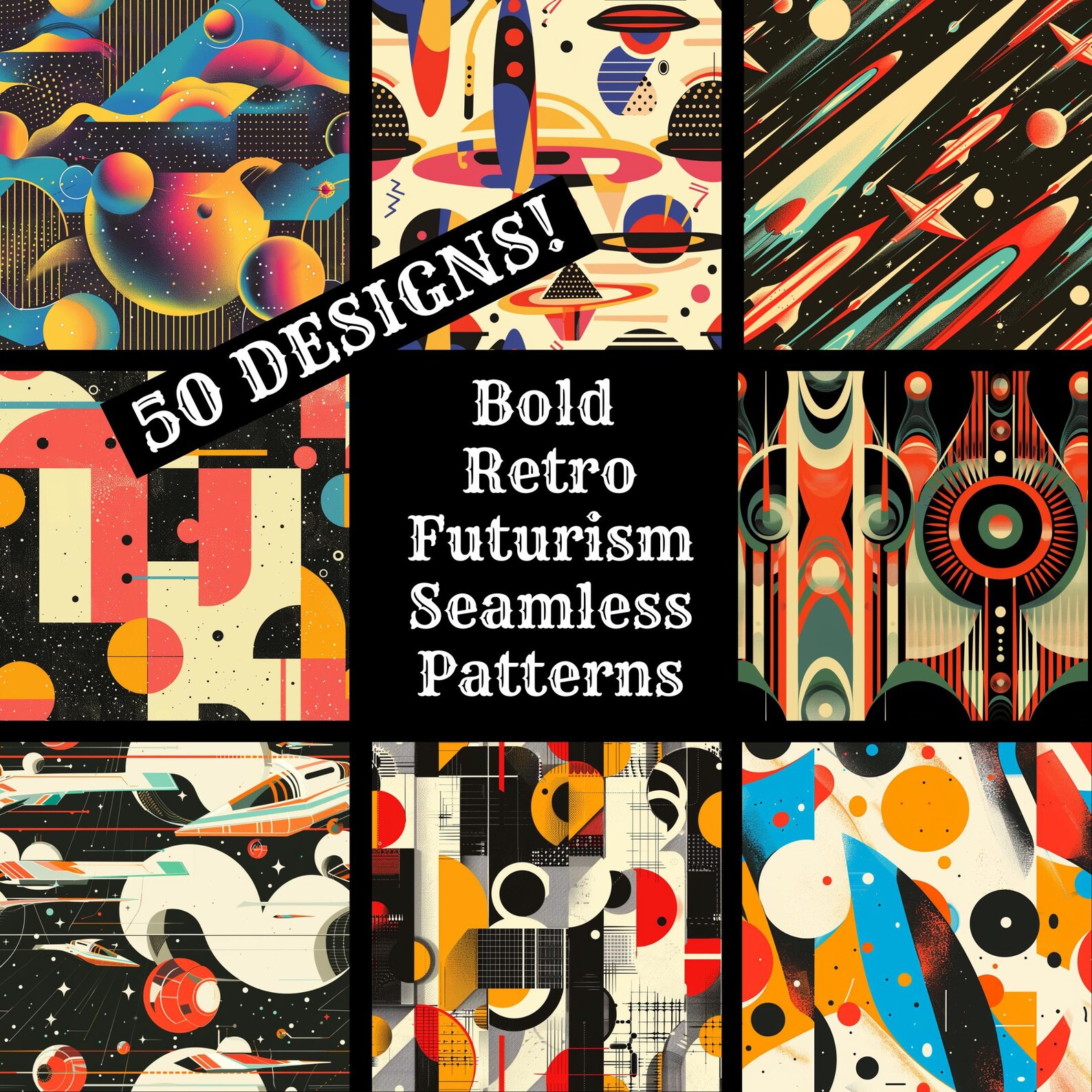 Retro Futurism Seamless Pattern: Bold Digital Paper (digital Download ...