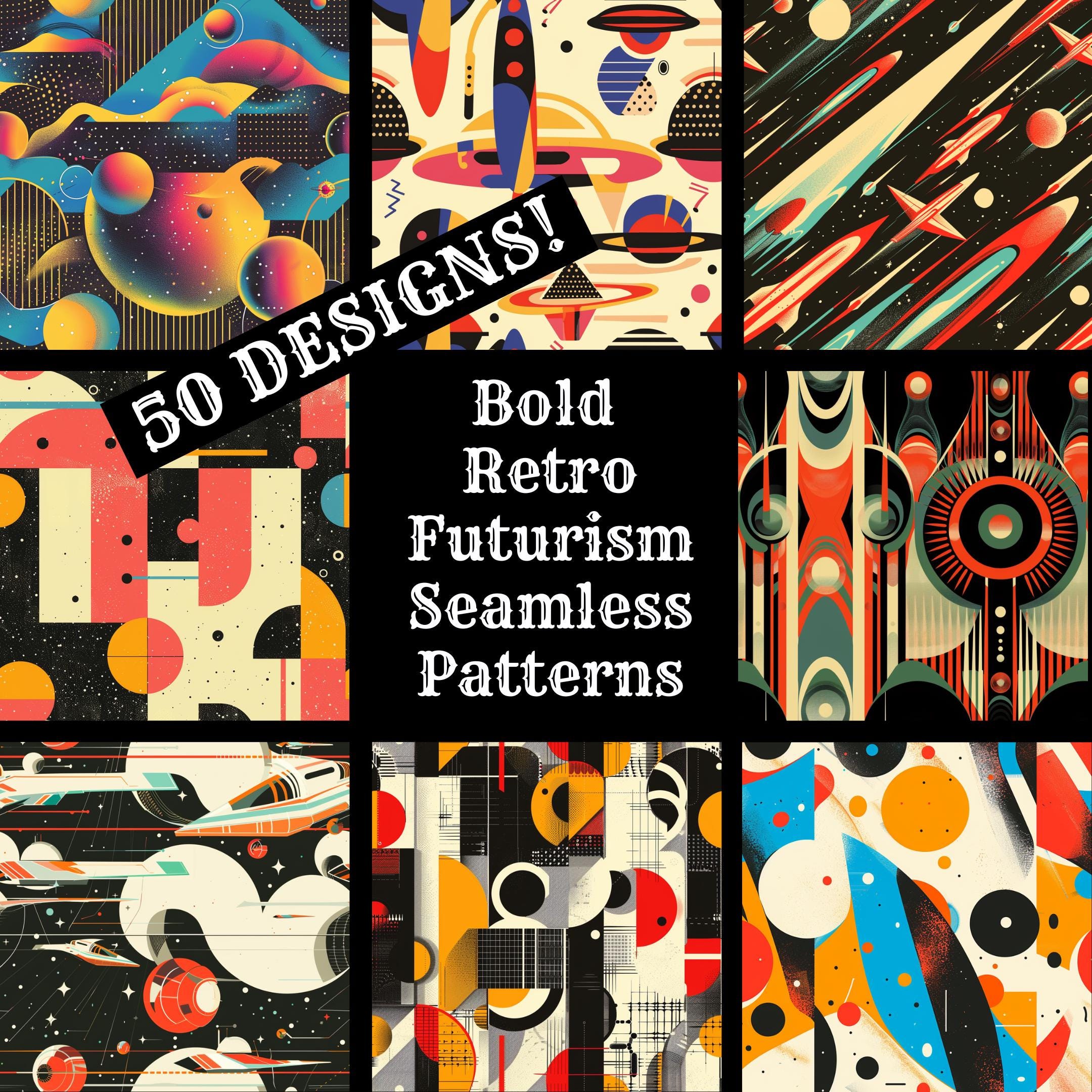 Retro Futurism Seamless Pattern: Bold Digital Paper (digital Download ...
