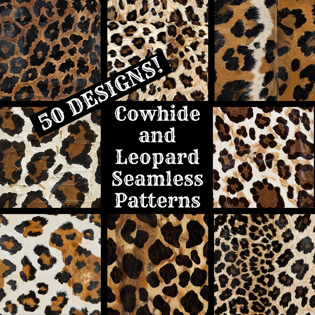Cowhide & Leopard Seamless Patterns: 50 PNG Digital Papers (digital ...