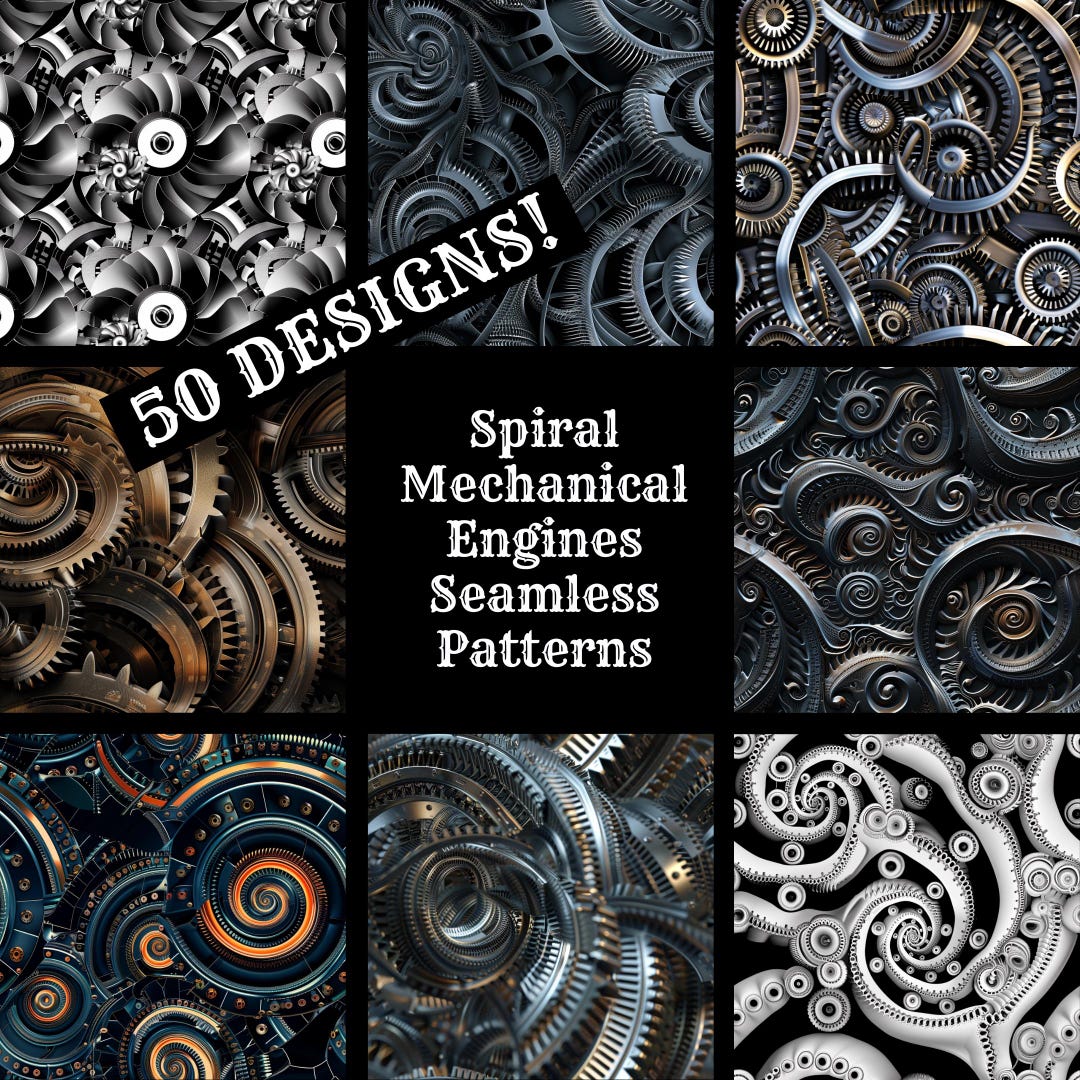 Spiral Mechanical Engines Seamless Digital Paper, Printable Scrapbook ...