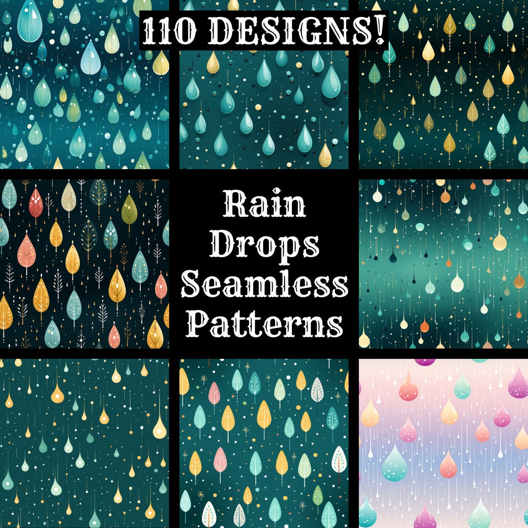Rain Drops Seamless Pattern: 110 Digital Papers (PNG, 300 Dpi) (digital ...