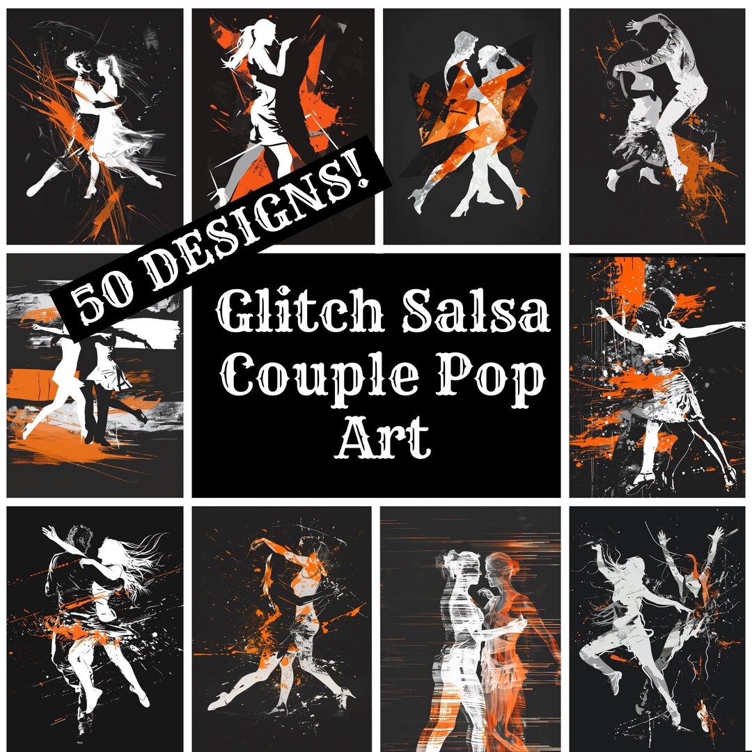 Glitch Salsa Couple Pop Art Journal Paper, Salsa Couple Printable Paper ...
