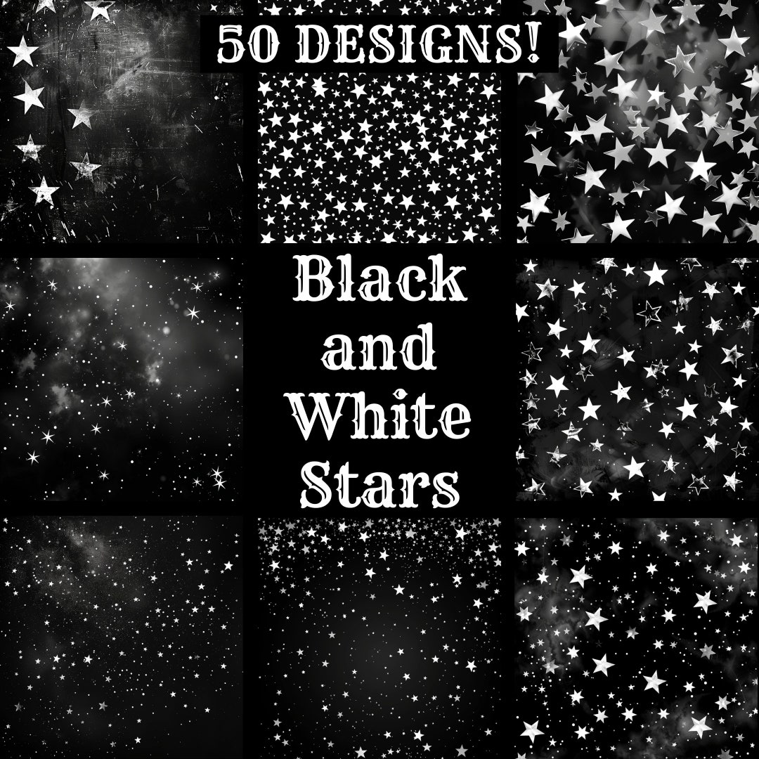 Black and White Stars Digital Paper: Scrapbook & Journal (PNG, 12x12 ...