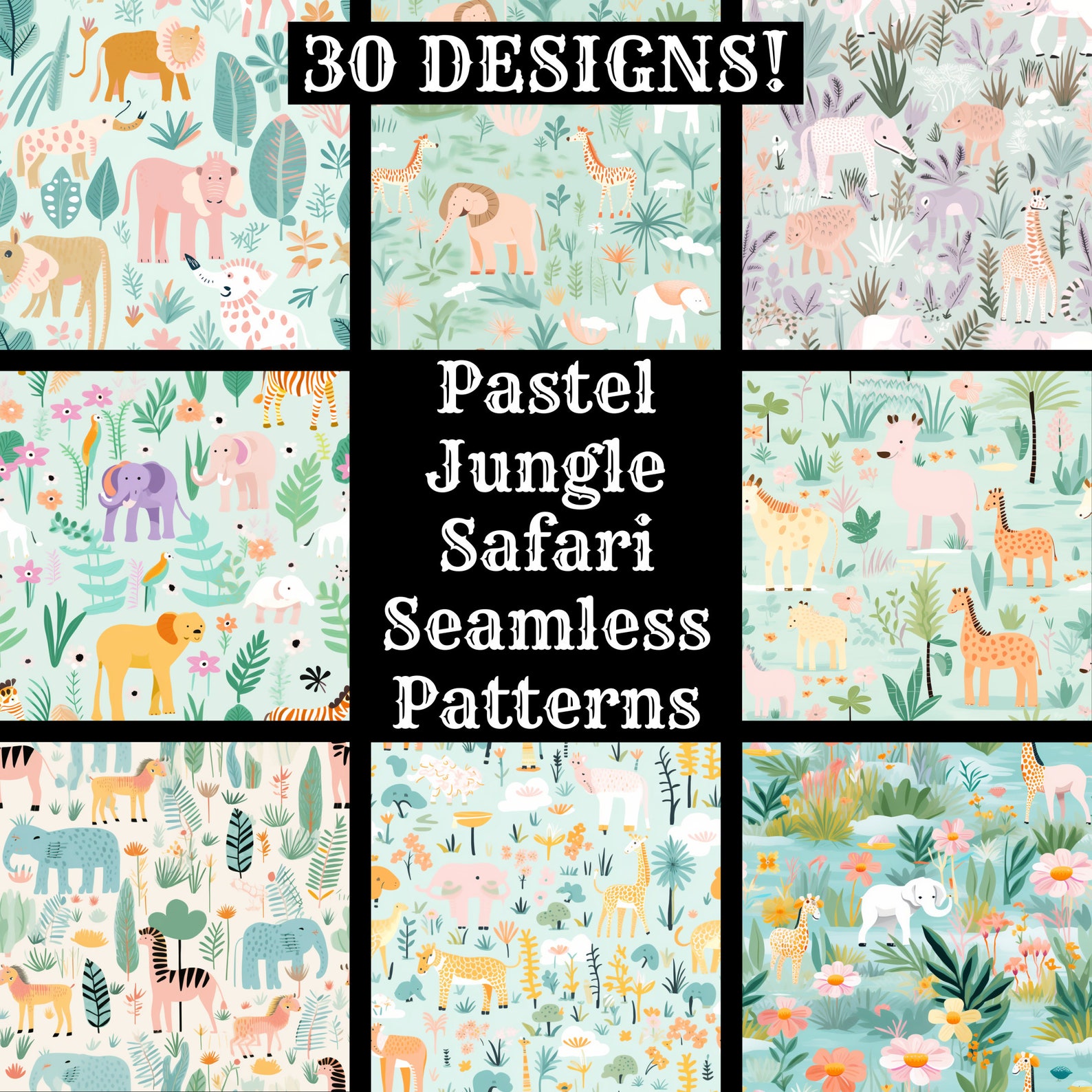 Pastel Jungle Safari Seamless Pattern: Scrapbook Paper (digital ...