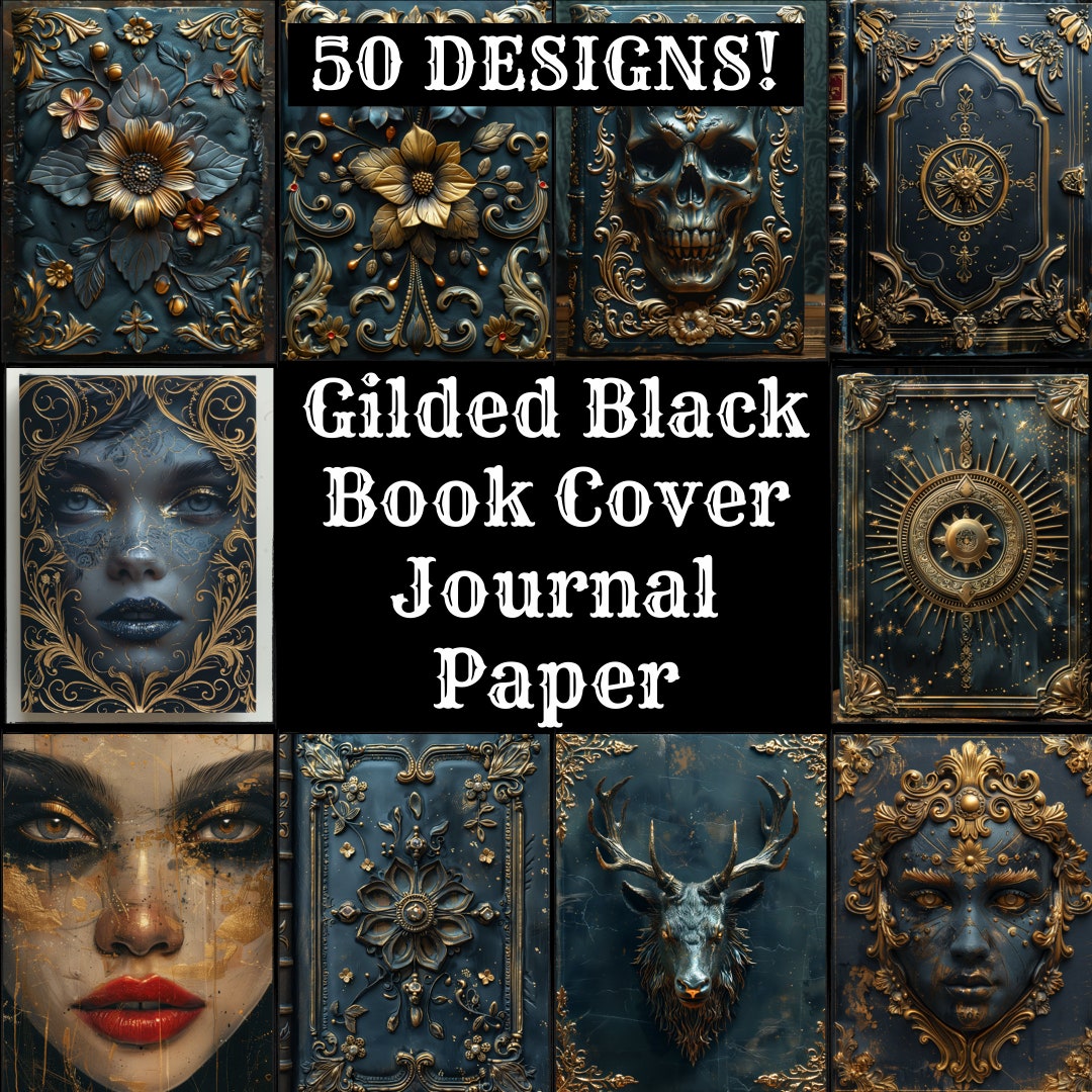 Gilded Black Book Cover Paper: Vintage Journal Inserts (digital ...