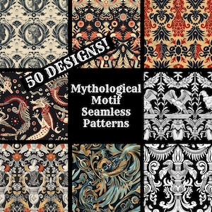 Mythological Motif Seamless Digital Paper, Mythological Motif Printable ...
