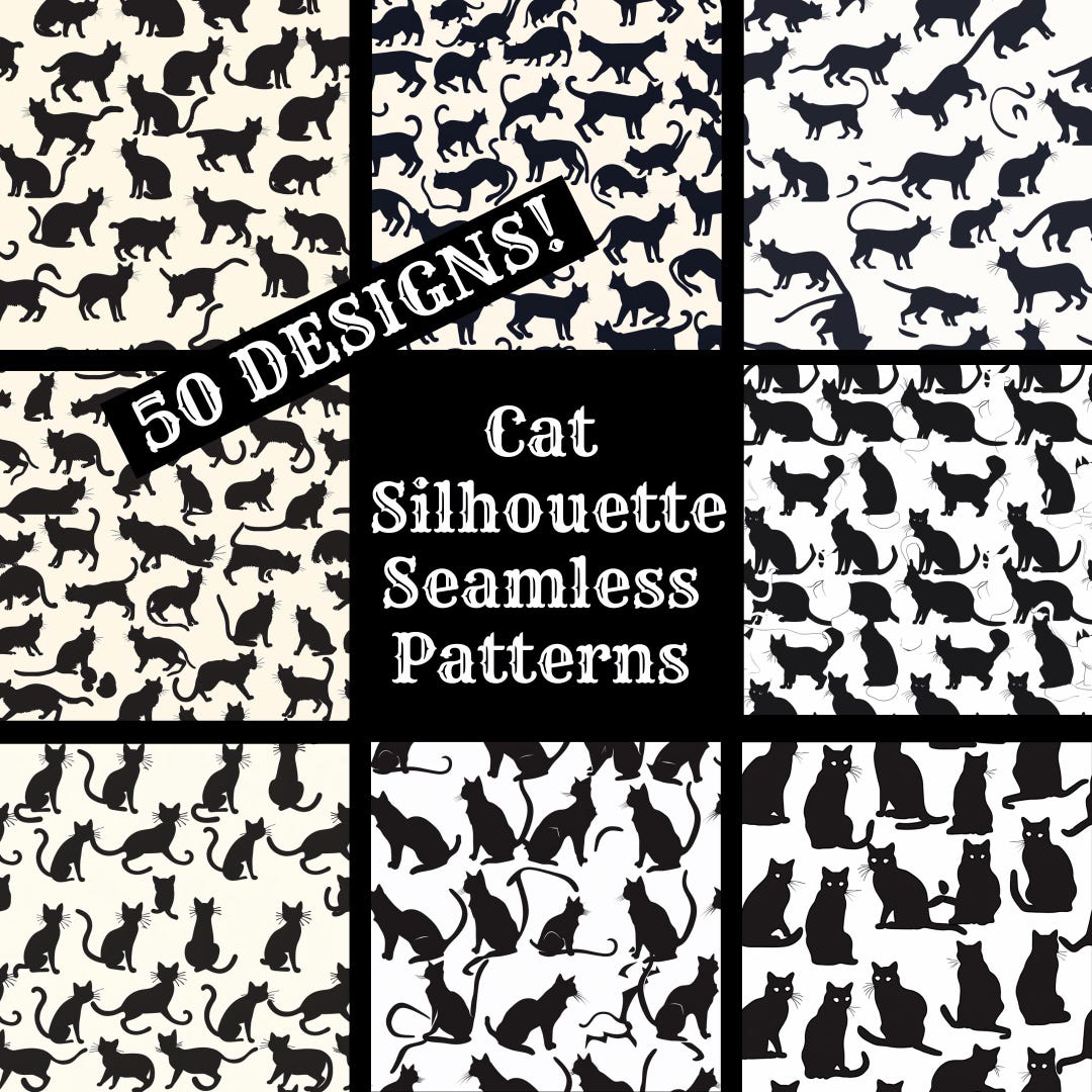 Cat Silhouette Seamless Digital Paper, Printable Scrapbook Paper ...
