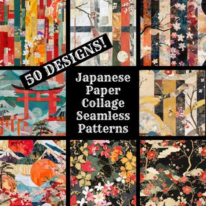 Japanese Paper Collage Seamless Digital Paper, Japanese Paper Collage ...