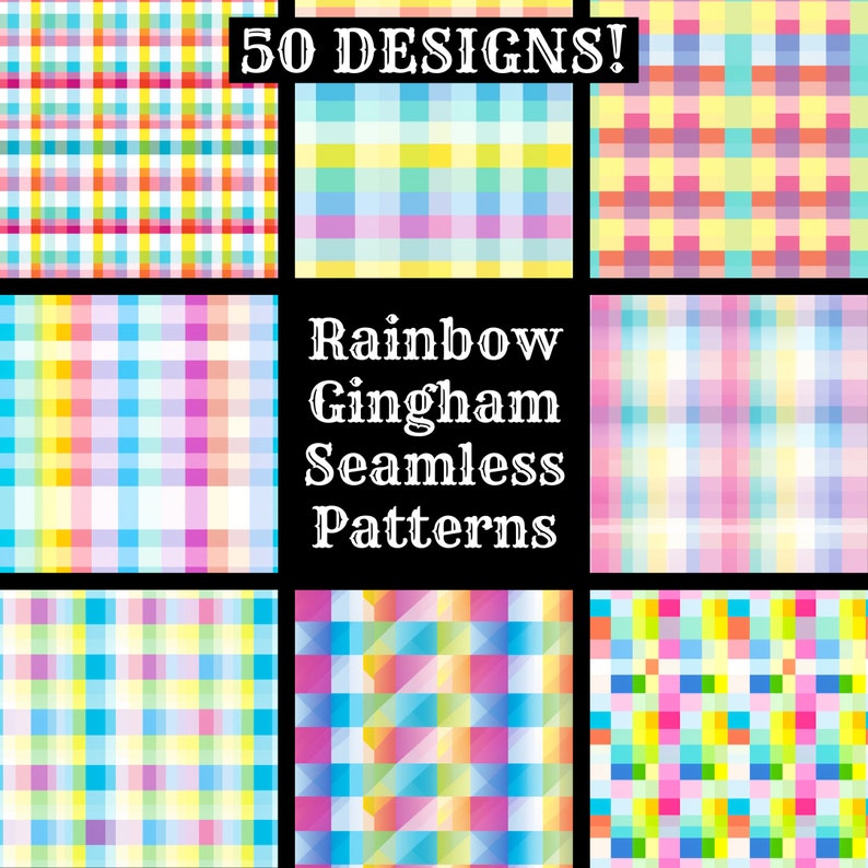Rainbow Gingham Seamless Digital Paper, Printable Scrapbook Paper ...