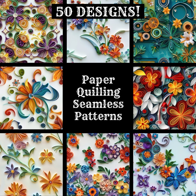 Paper Quilling Seamless Patterns: Scrapbook Paper (digital Download) - Etsy