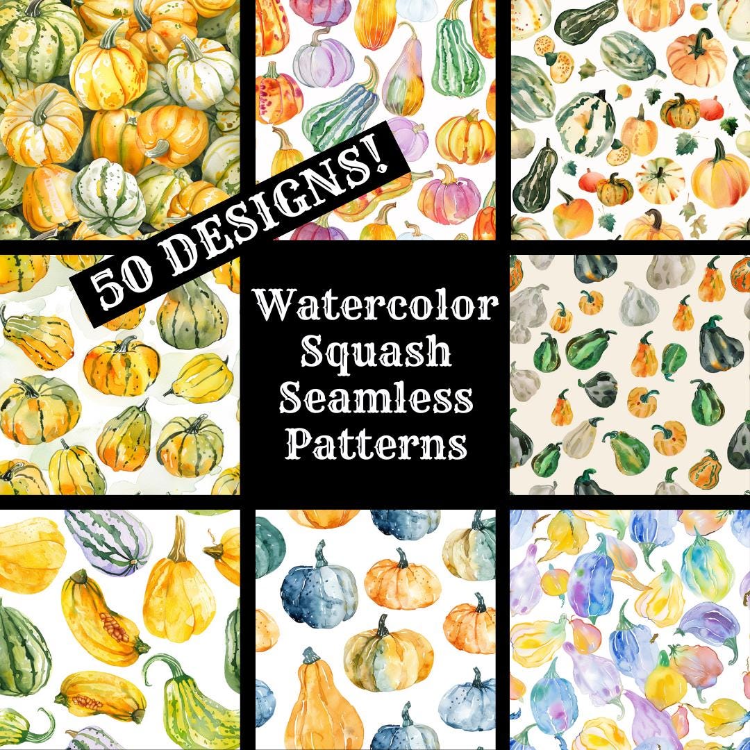 Watercolor Squash Seamless Digital Paper, Printable Scrapbook Paper ...