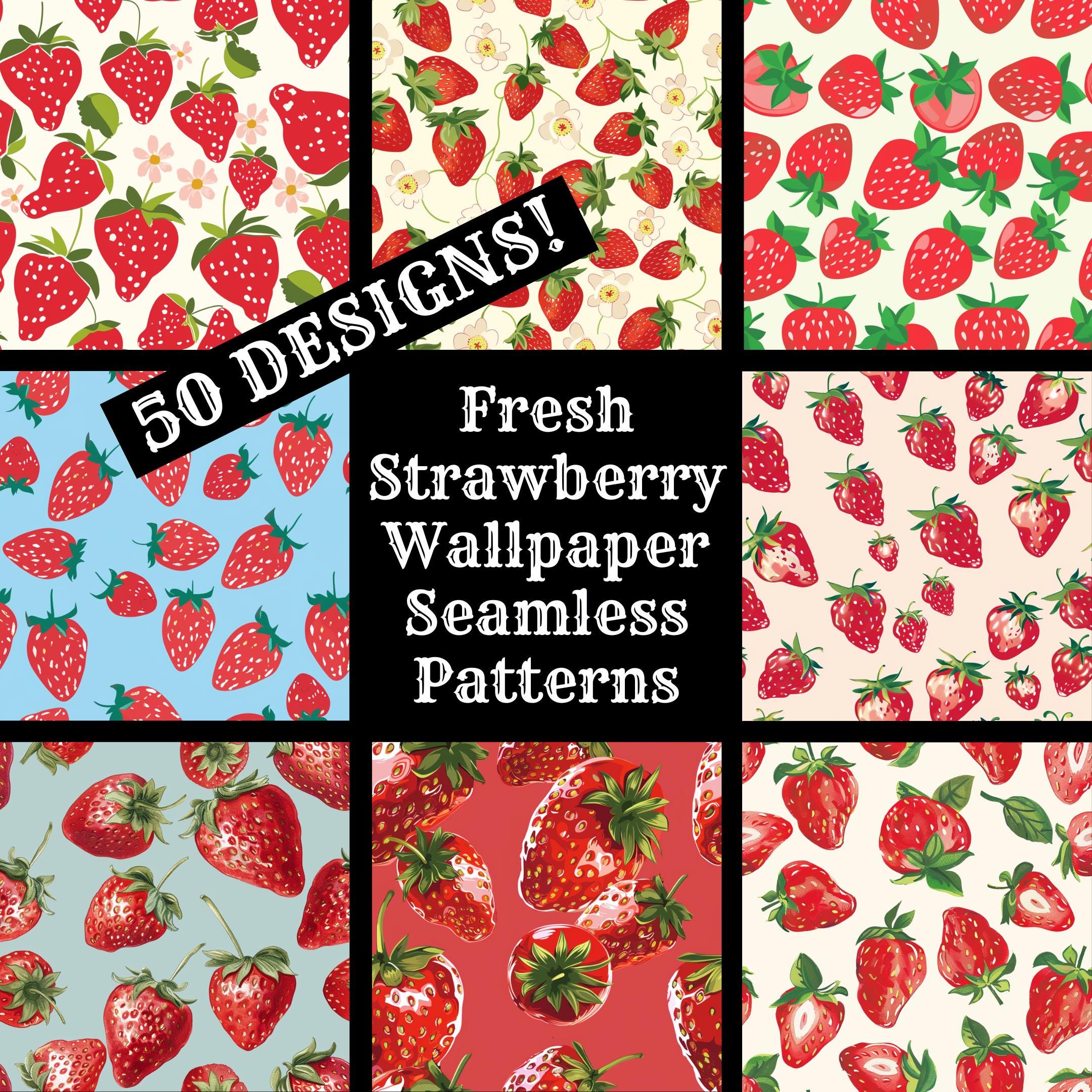 Strawberry Wallpaper: Seamless Pattern Digital Paper (digital Download ...