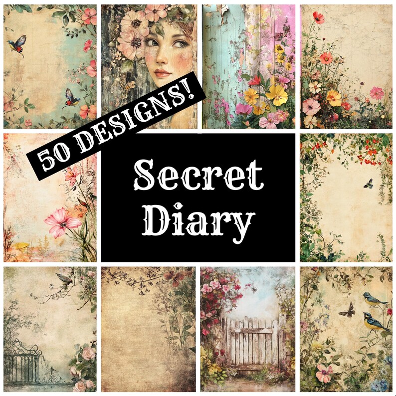 Secret Diary Journal Paper: Vintage Scrapbook Inserts (digital Download ...