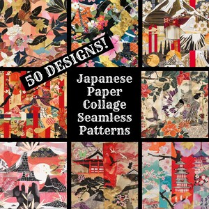 Japanese Paper Collage Seamless Digital Paper, Japanese Paper Collage ...
