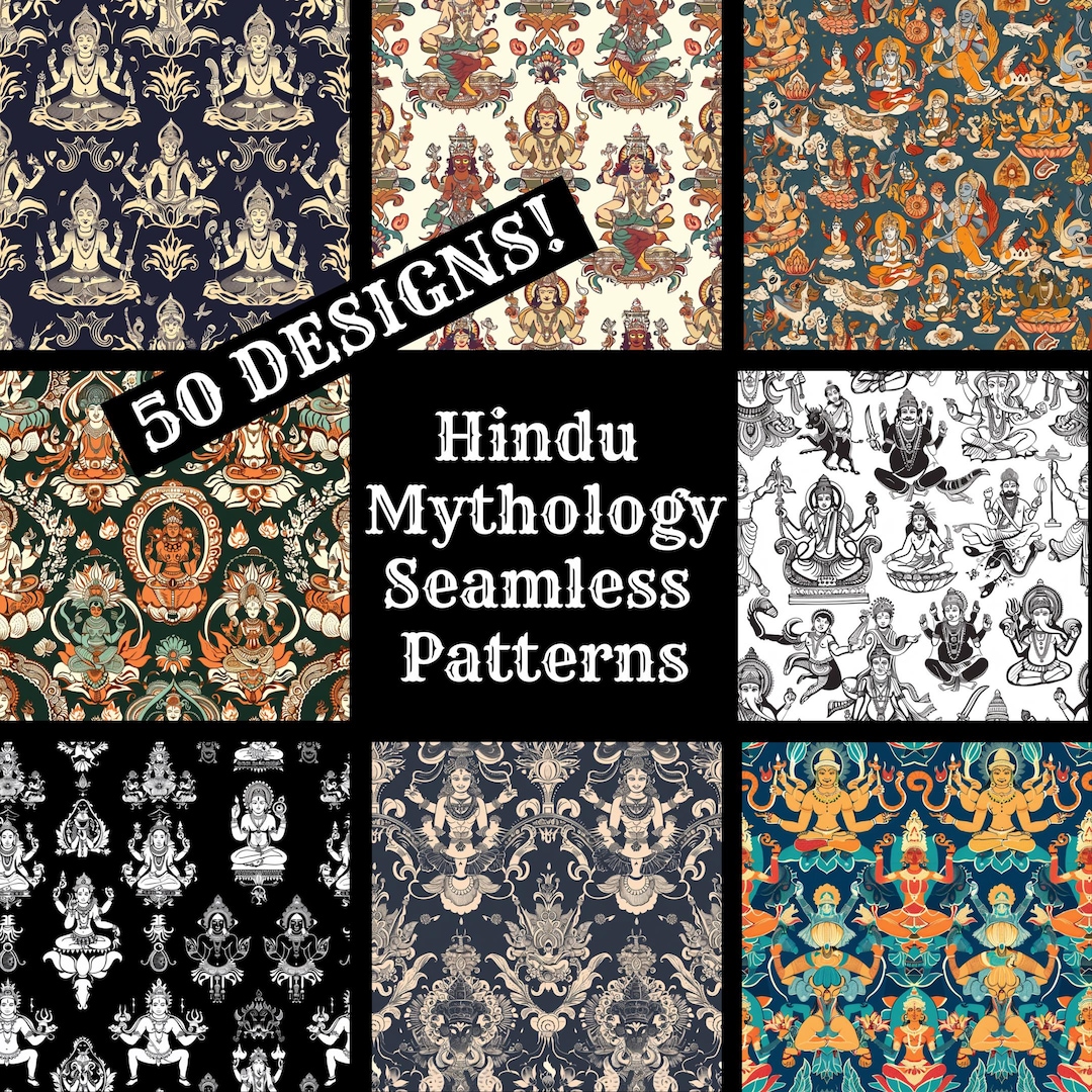Hindu Mythology Seamless Digital Paper, Hindu Mythology Printable ...