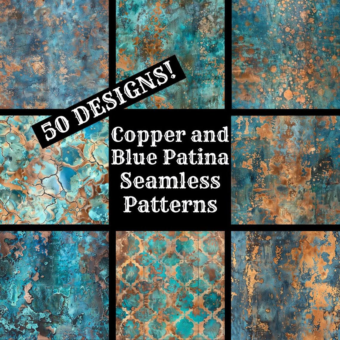 Copper & Blue Patina Seamless Textures: 50 Digital Papers (digital ...