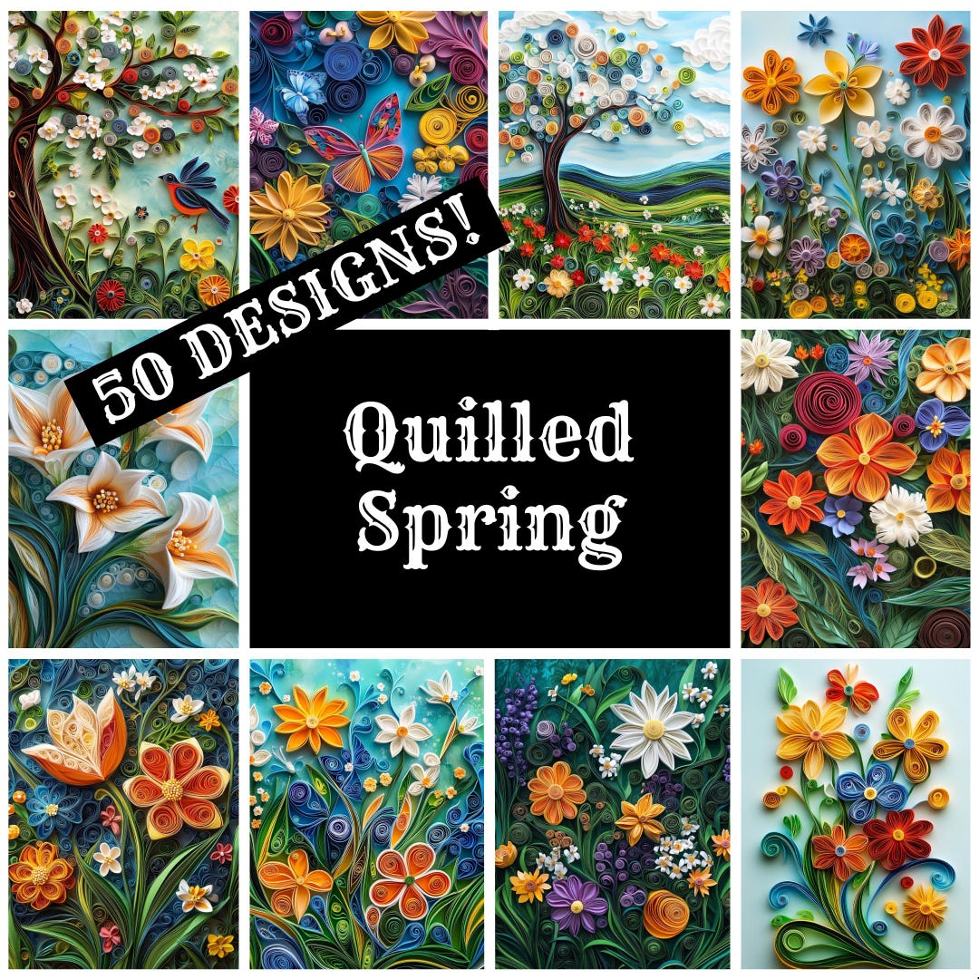 Quilled Spring Digital Paper: 50 PNG Designs (8.5x11 In) (digital ...