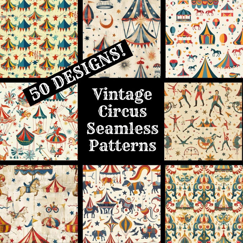 Vintage Circus Seamless Paper: 50 PNG Textures (digital Download) - Etsy