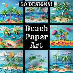 Beach Paper Art Paper, Beach Paper Art Printable Paper, Vintage Beach ...