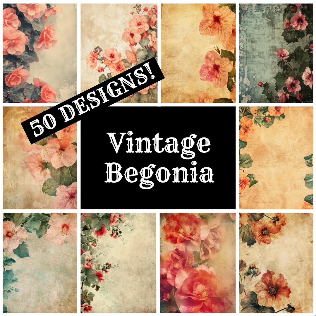 Vintage Begonia Journal Paper, Vintage Begonia Printable Paper, Vintage ...