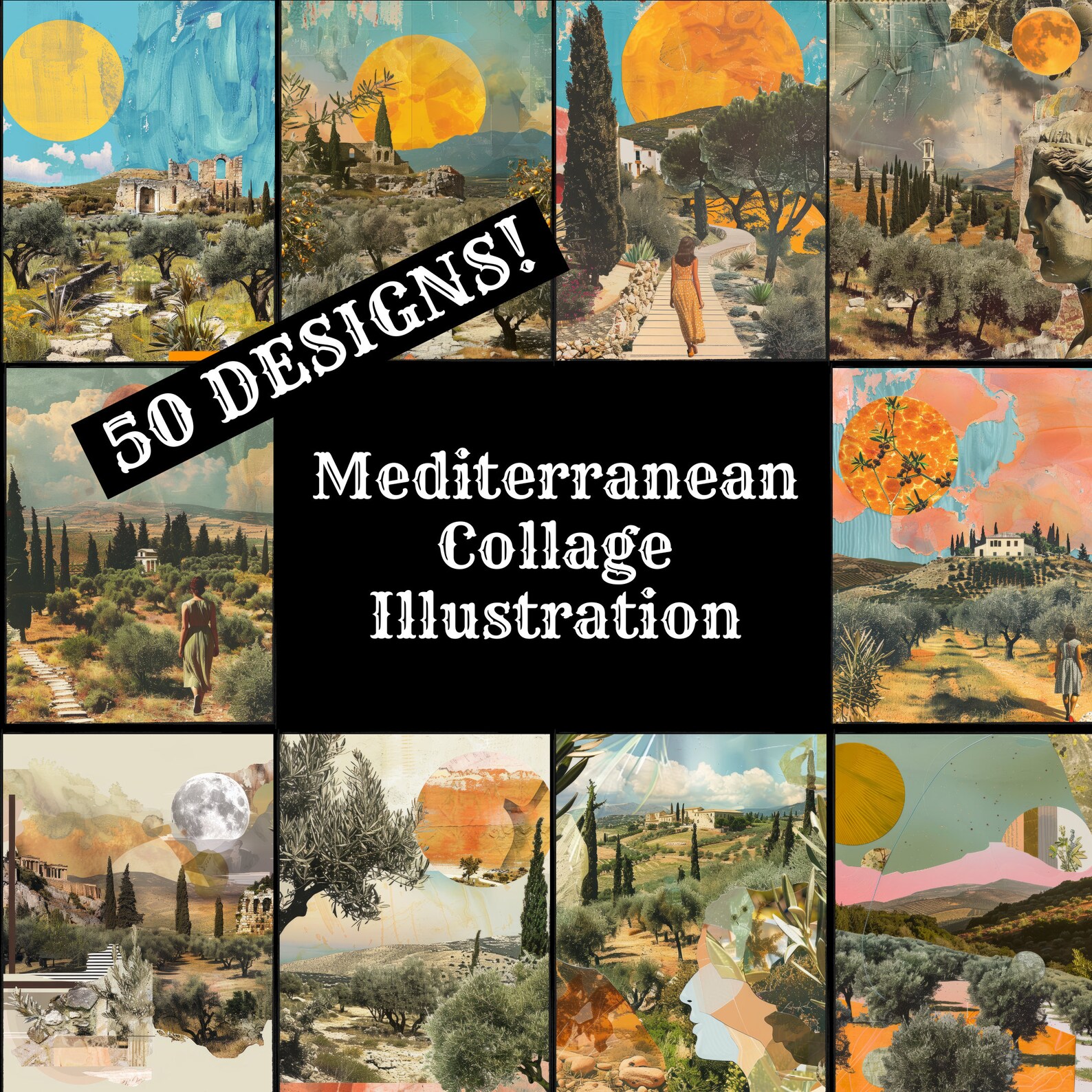 Mediterranean Collage Illustration Journal Paper, Mediterranean Collage ...