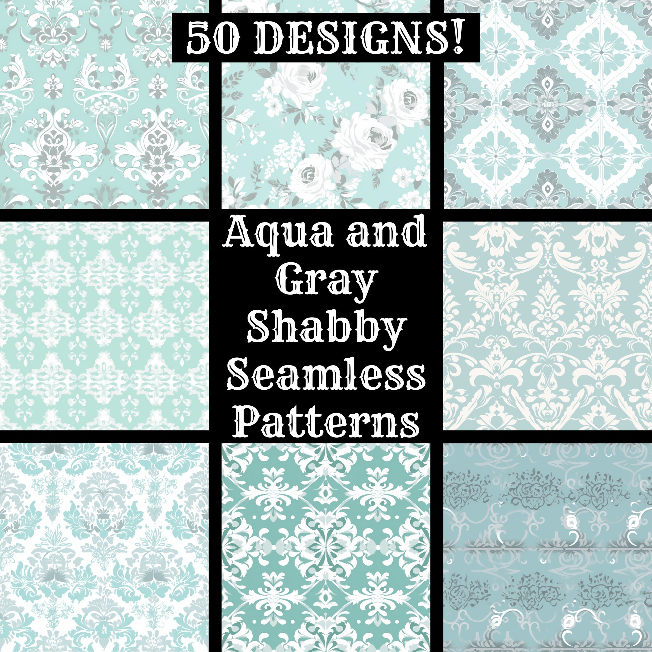 Aqua and Gray Shabby Seamless Digital Paper, Printable Scrapbook Paper ...