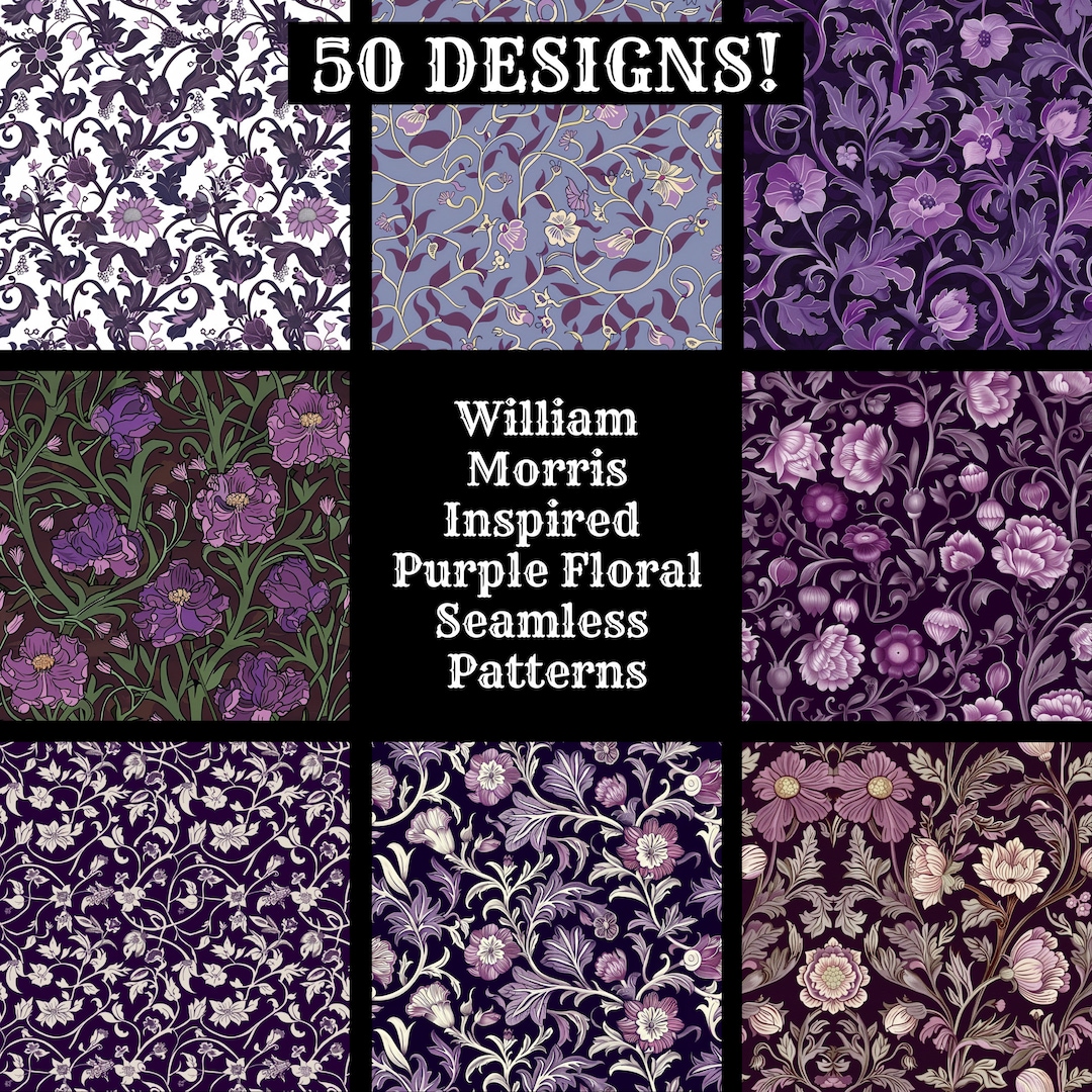 William Morris Inspired Purple Floral Seamless Patterns (digital ...