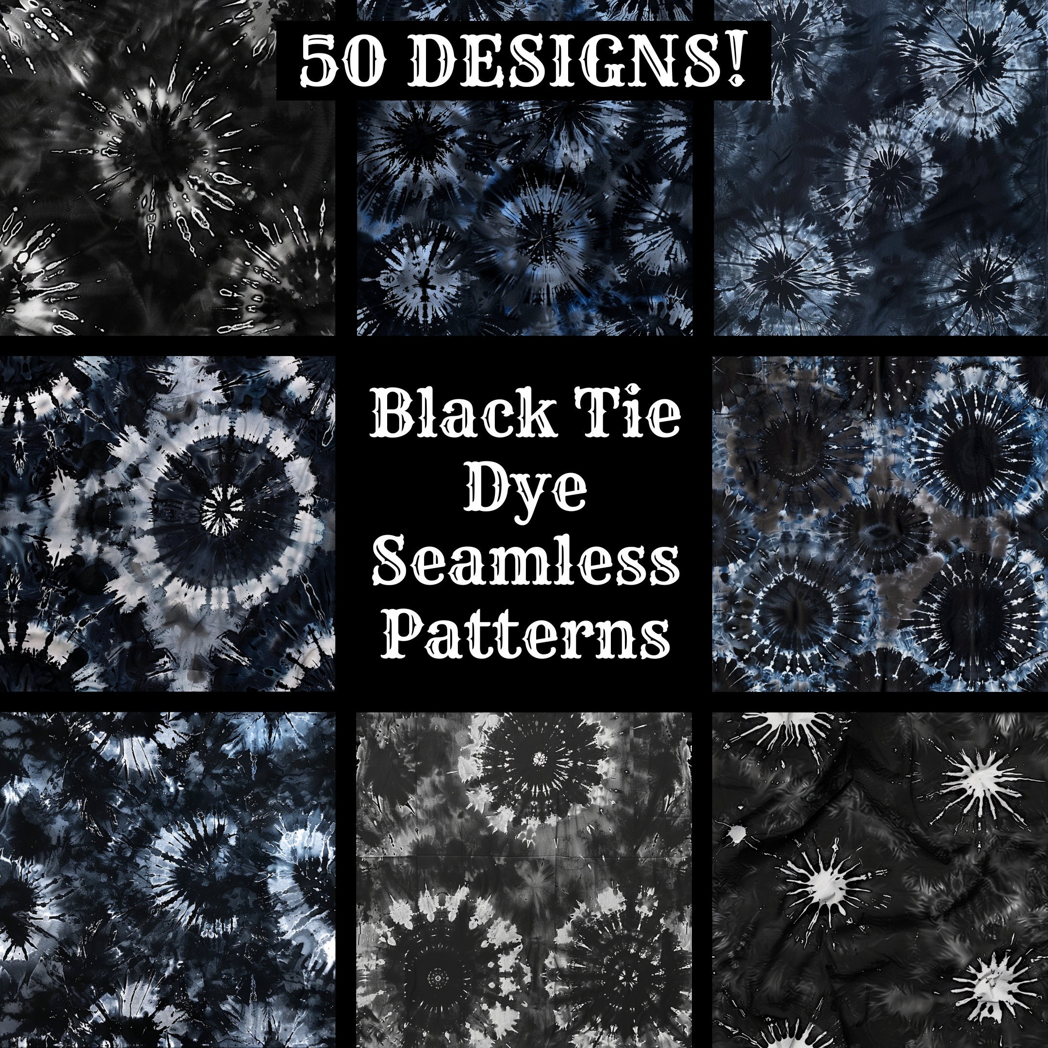 Black Tie Dye Seamless Digital Paper, Black Tie Dye Printable Scrapbook ...