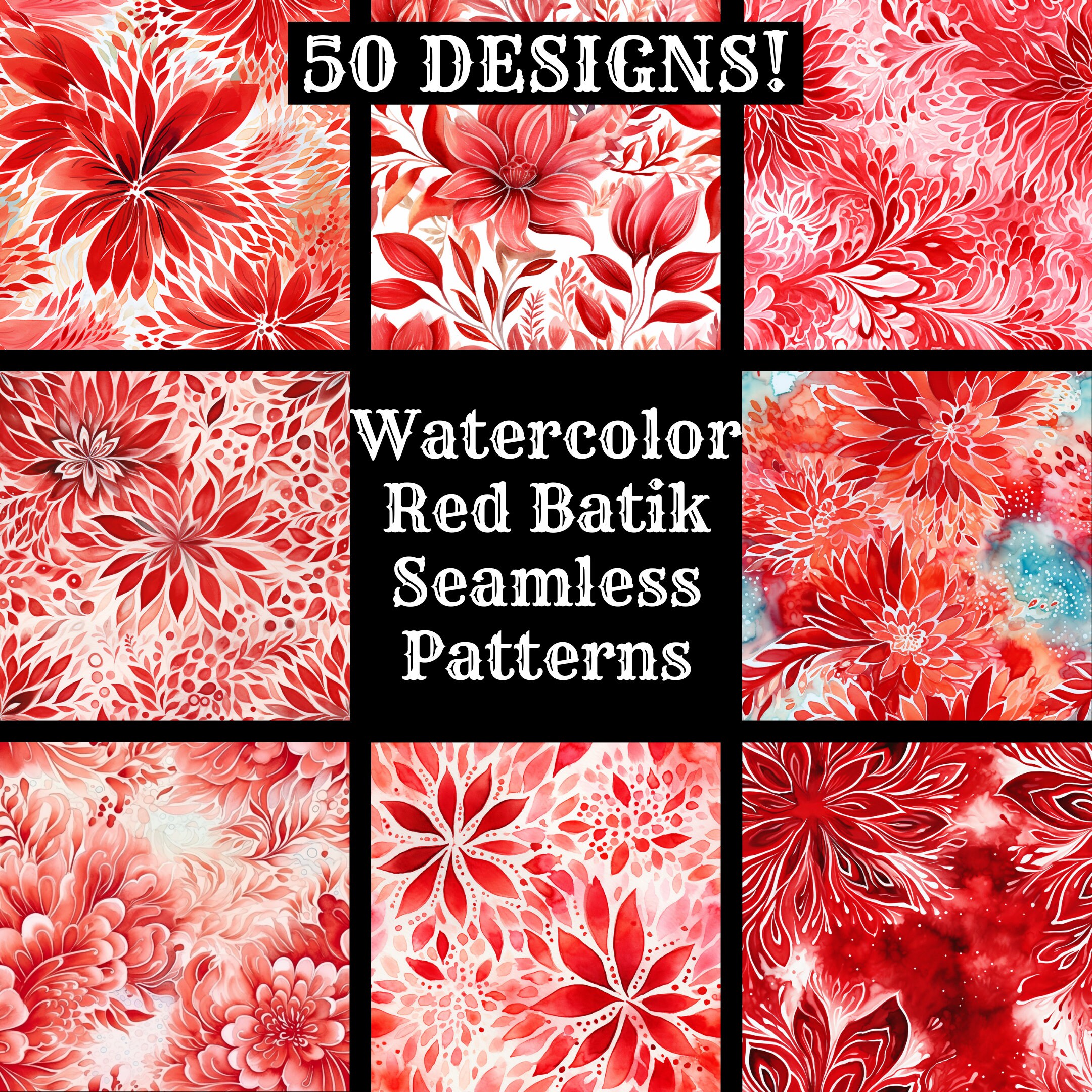 Watercolor Red Batik Seamless Digital Scrapbook Paper for Instant ...
