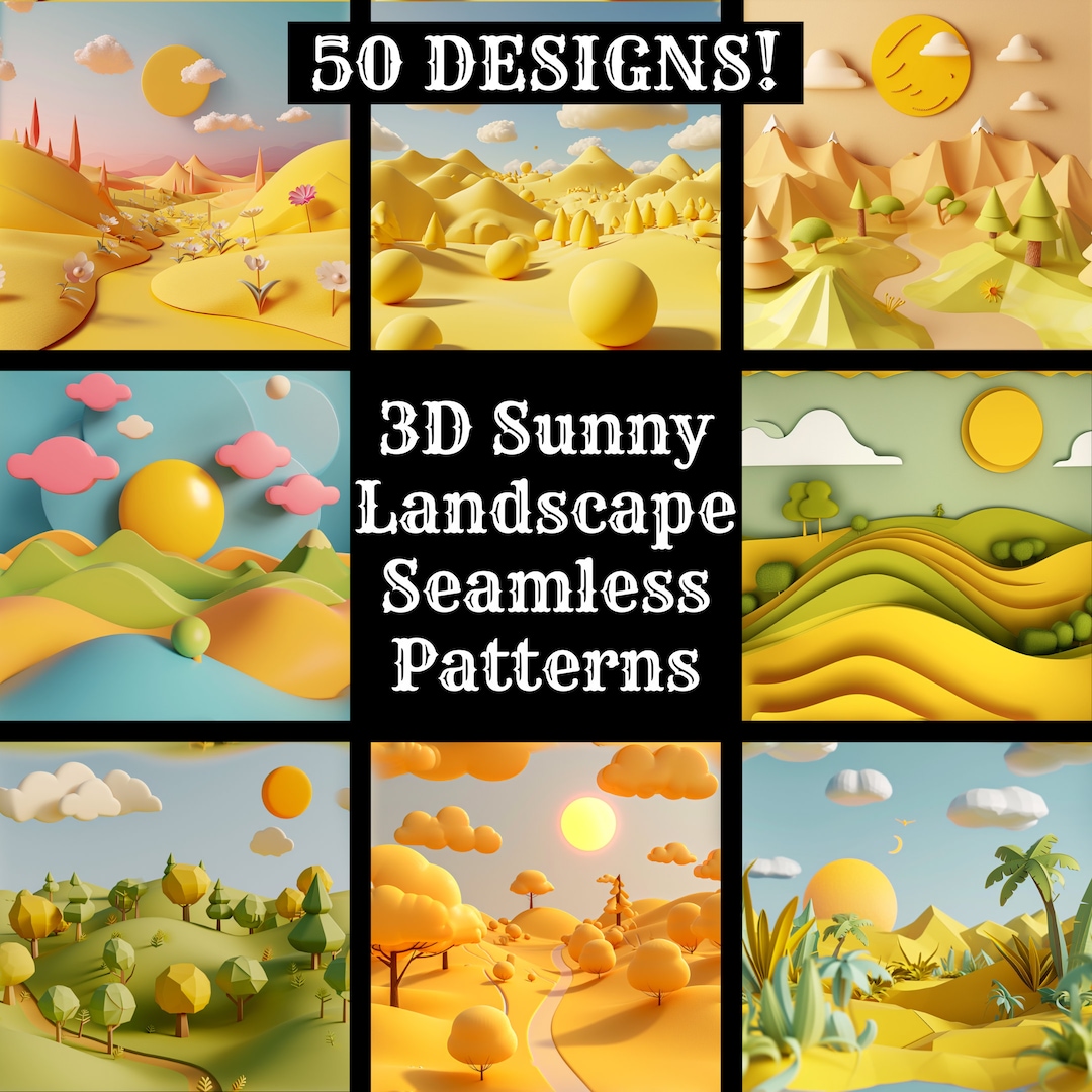 3D Sunny Landscape Seamless Digital Paper, Printable Scrapbook Paper ...