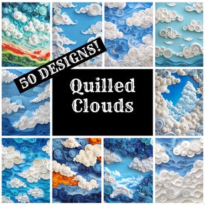 Quilled Clouds Digital Paper: Vintage Journal Inserts (PNG, 8.5x11 In ...