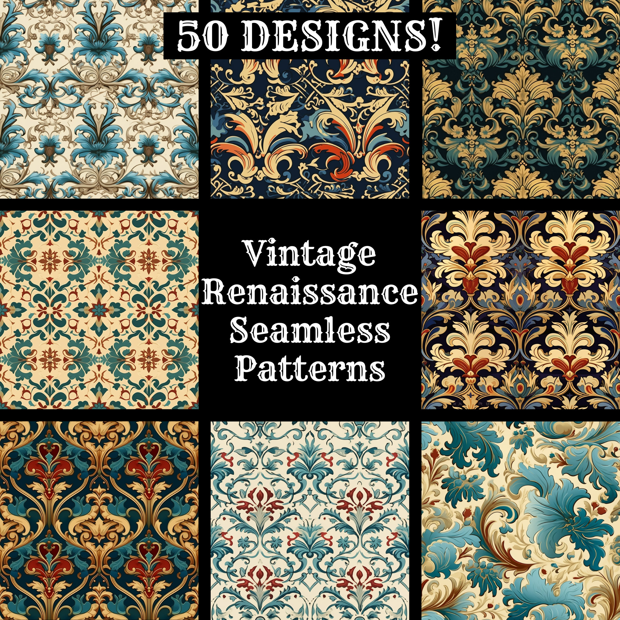 Vintage Renaissance Seamless Digital Paper, Printable Scrapbook Paper ...