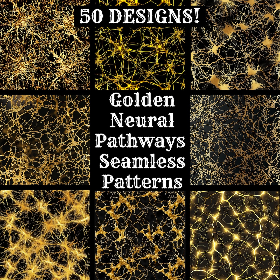 Golden Neural Pathways Seamless Digital Paper, Printable Scrapbook Paper Seamless Textures ...