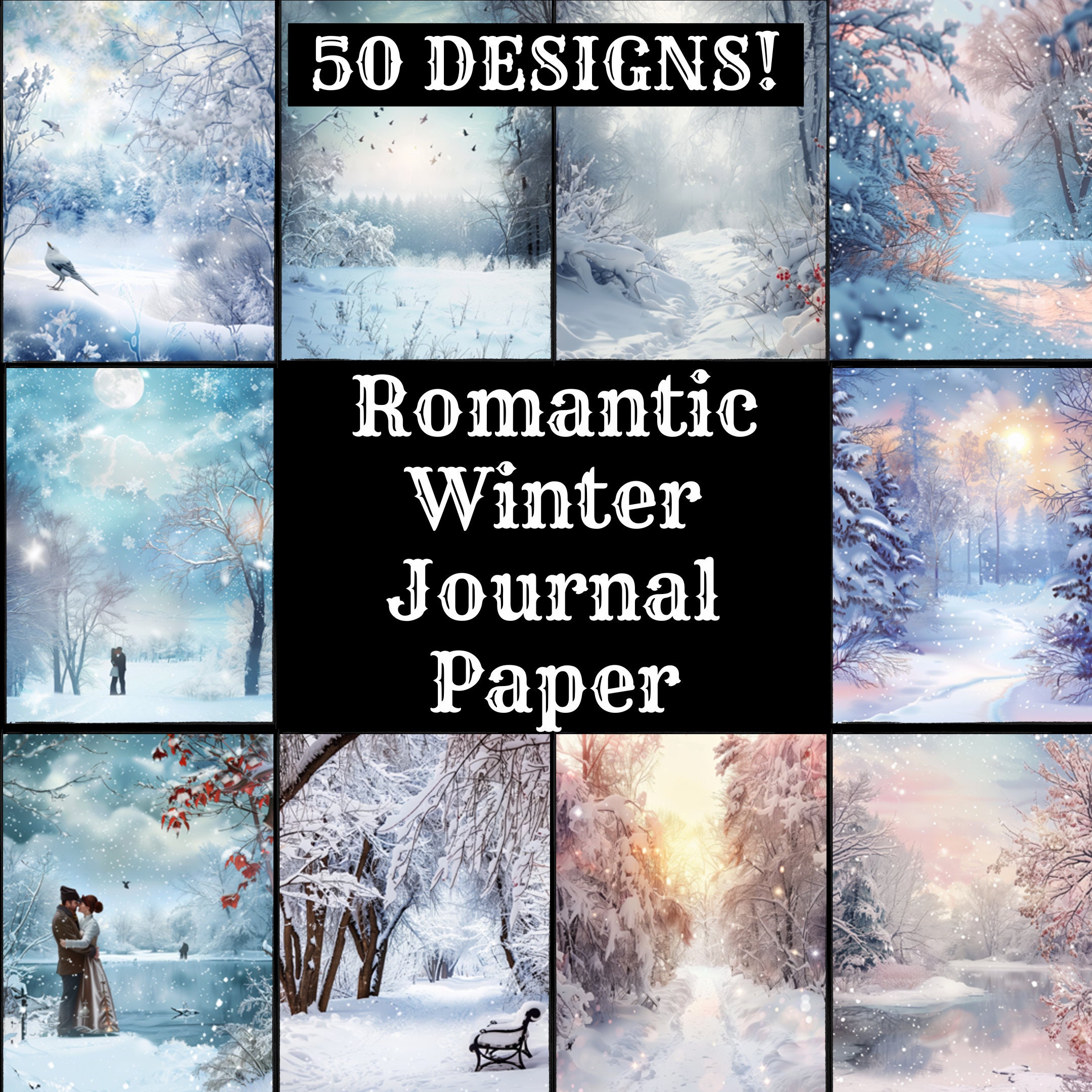 Romantic Winter Journal Paper, Romantic Winter Printable Paper, Vintage ...