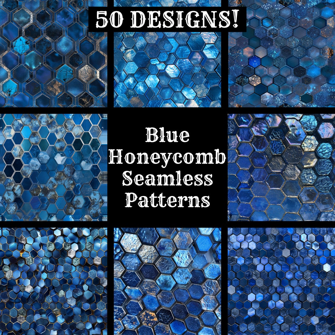 Blue Honeycomb Seamless Digital Paper, Printable Scrapbook Paper ...