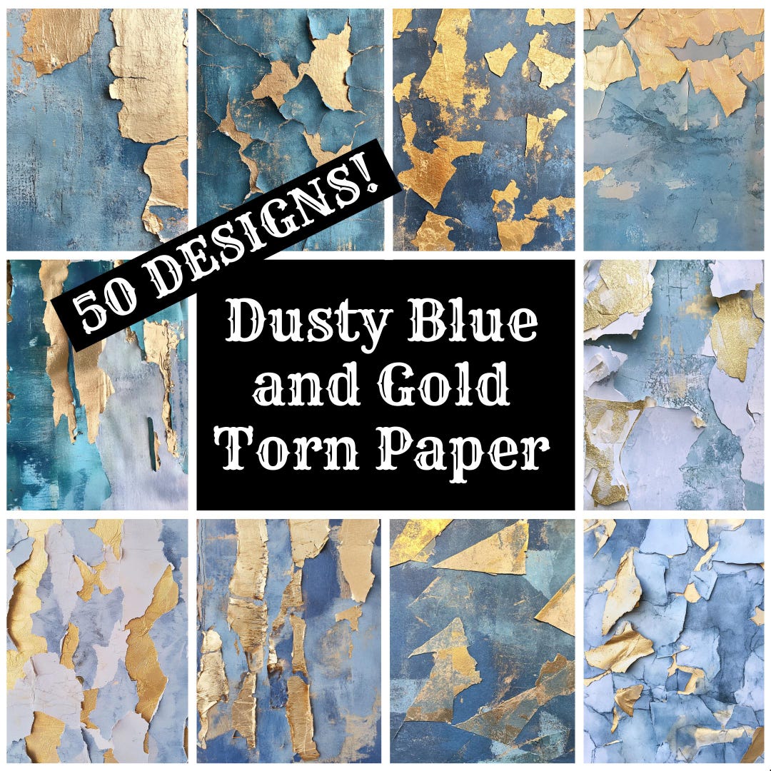 Dusty Blue and Gold Torn Paper Journal Paper, Dusty Blue and Gold Torn ...